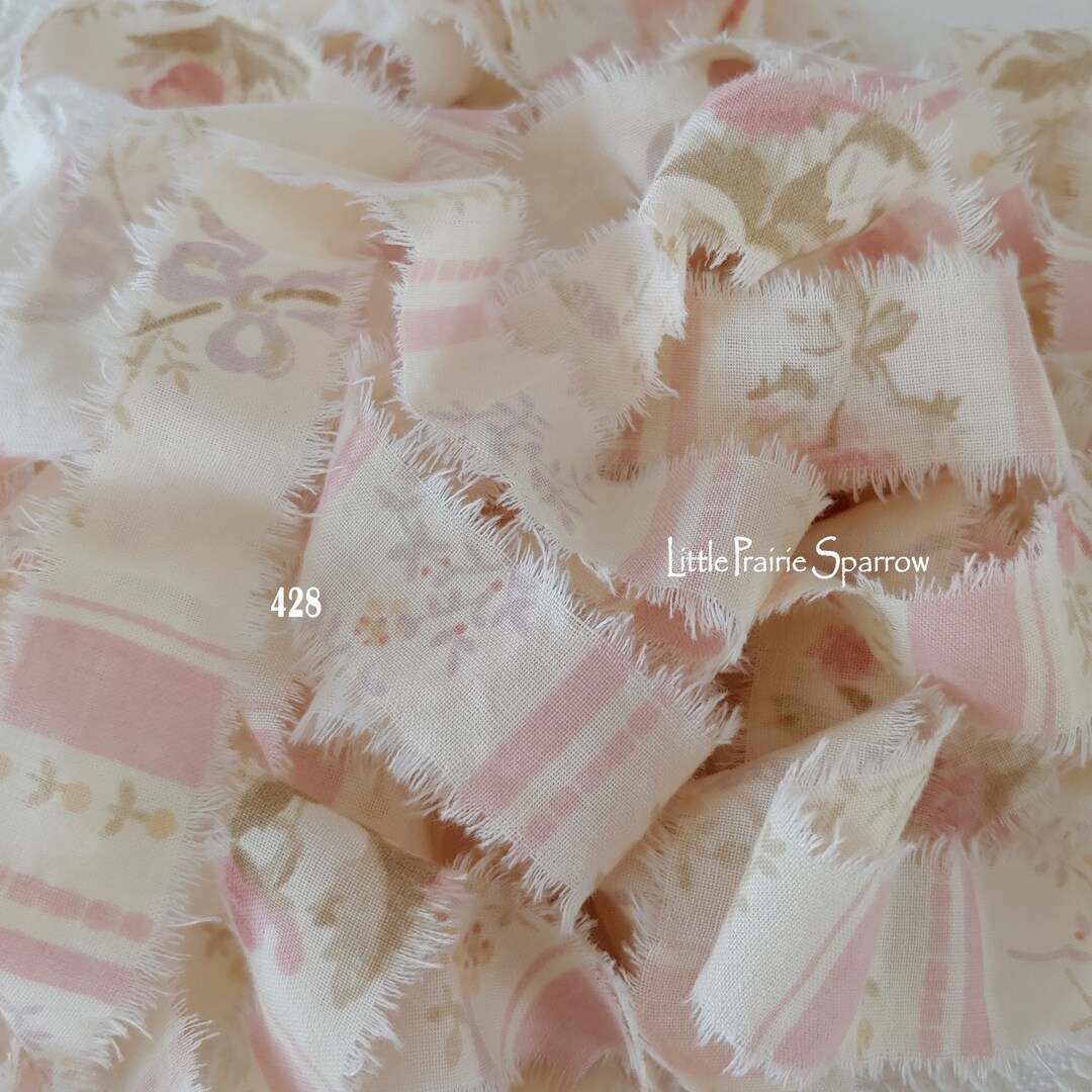 Hand Torn Ribbon Pink Floral Print Frayed Fabric Ribbon for Party Bows ...