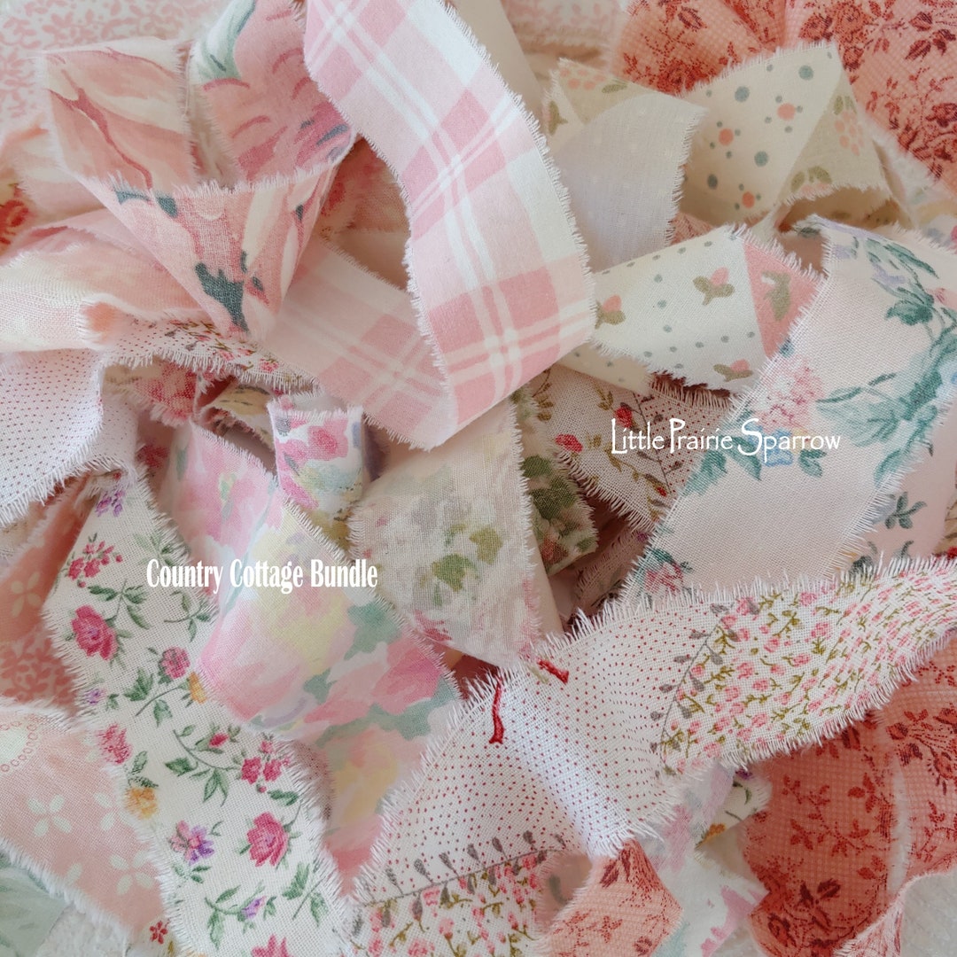 Hand Torn Pink Floral Frayed Fabric Ribbon Bundle Set of 12 for Journal ...