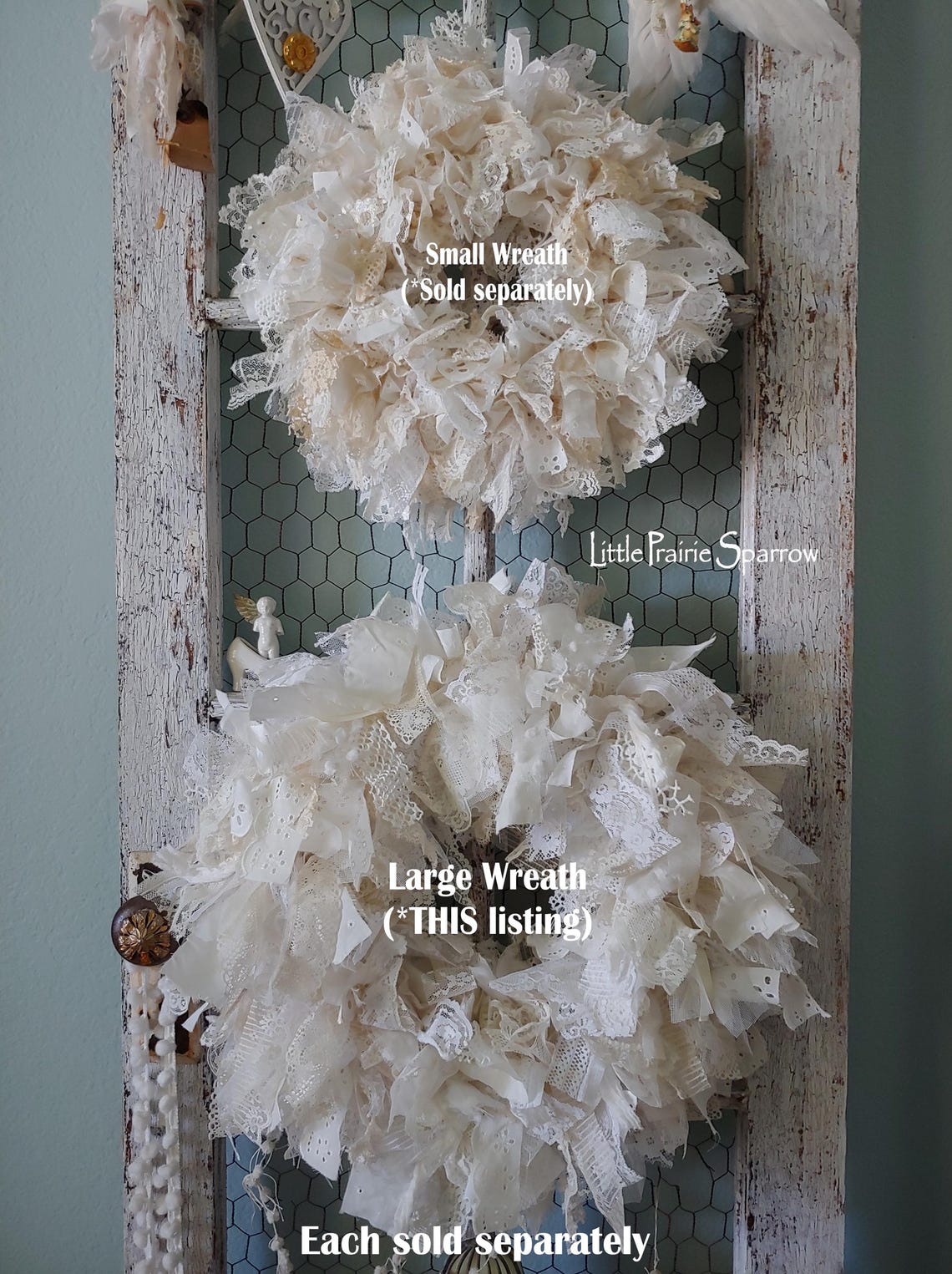 Vintage Lace Rag Wreath for Wedding Prop, Table Decor, Shabby Chic ...