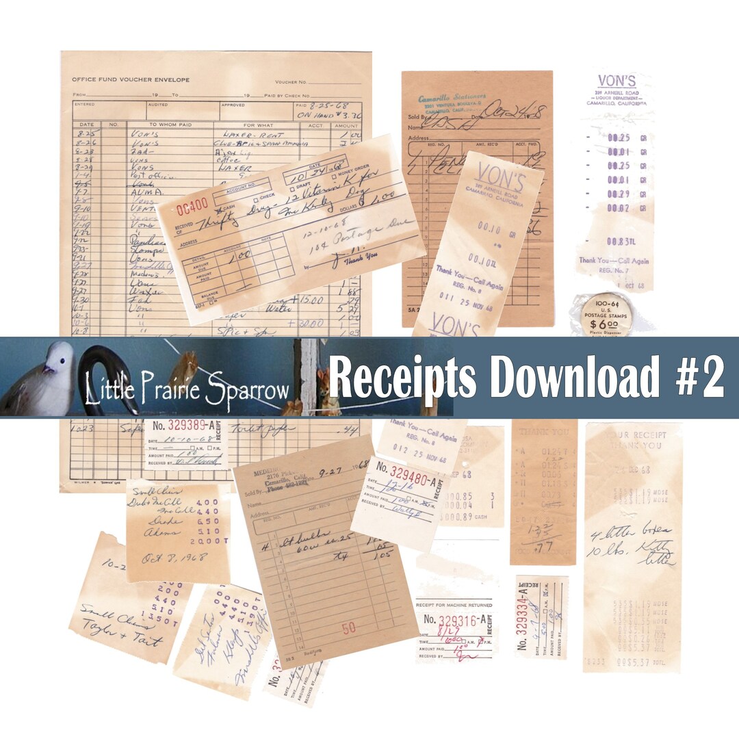 Vintage Receipts Digital Download, Printable Ephemera Collage Sheets ...