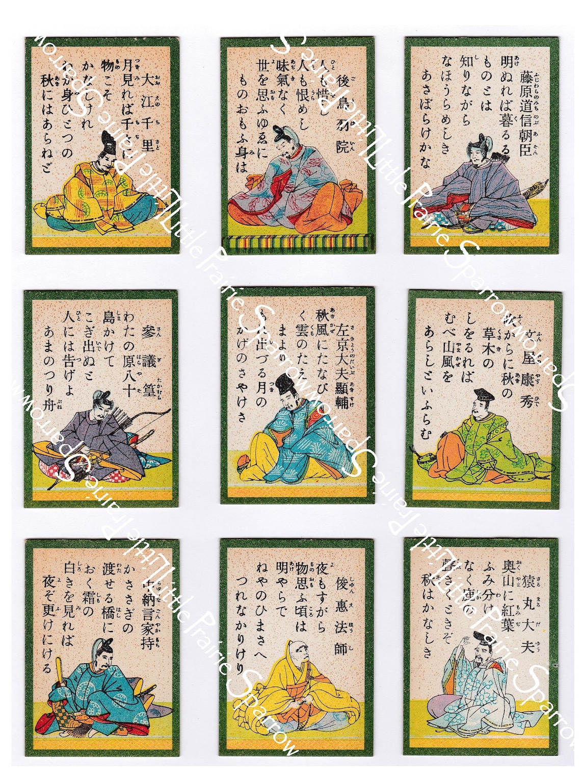 Vintage Karuta Game Cards Digital Printable Collage Sheet | Etsy