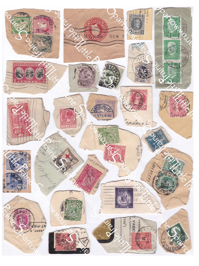 Vintage Postal Stamp Ephemera Digital Printable Collage Sheet | Etsy