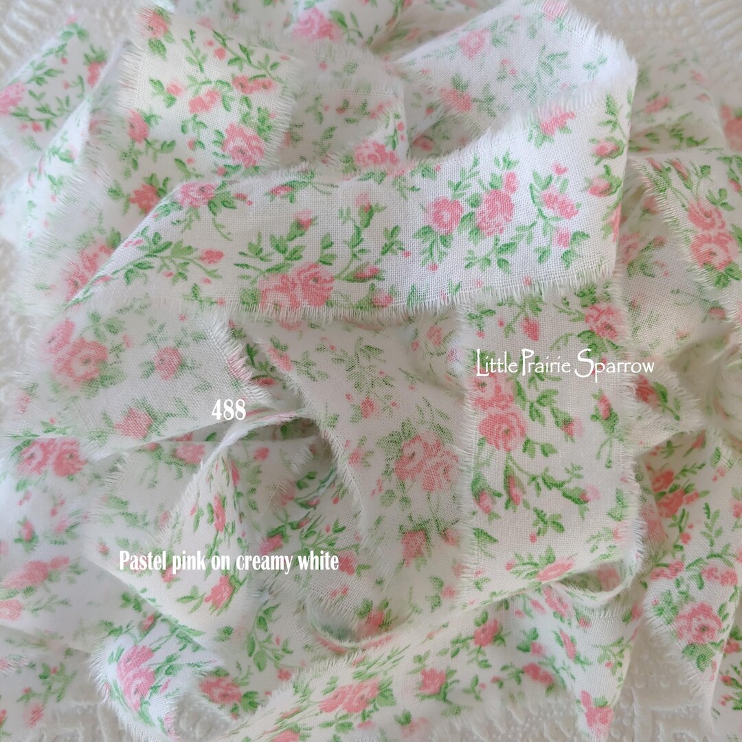Hand Torn Pink Rose Print Fabric Ribbon for Gift Bow, Shabby Chic ...