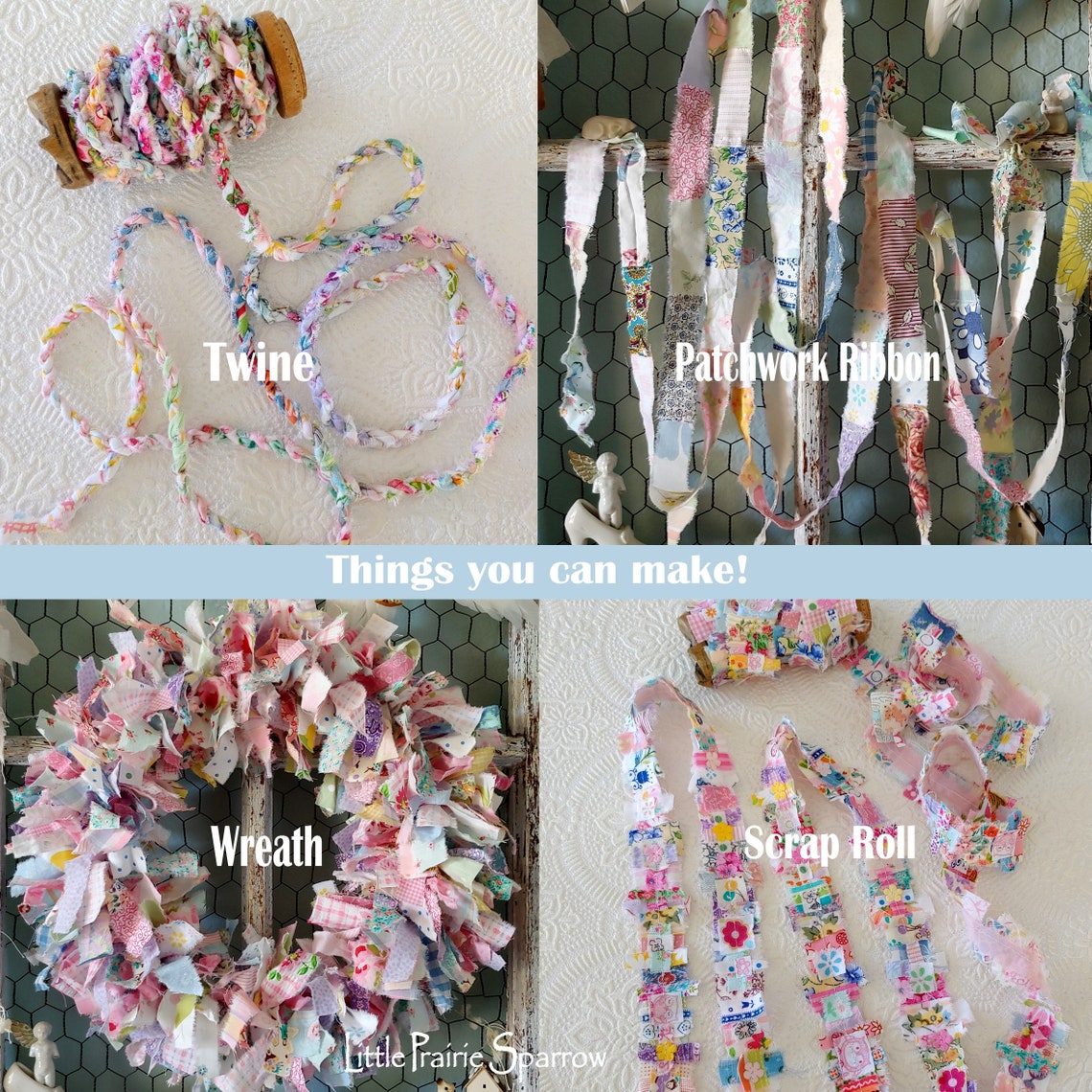 Hand Torn Calico Floral Frayed Fabric Ribbon Bundle Set of 12 - Etsy