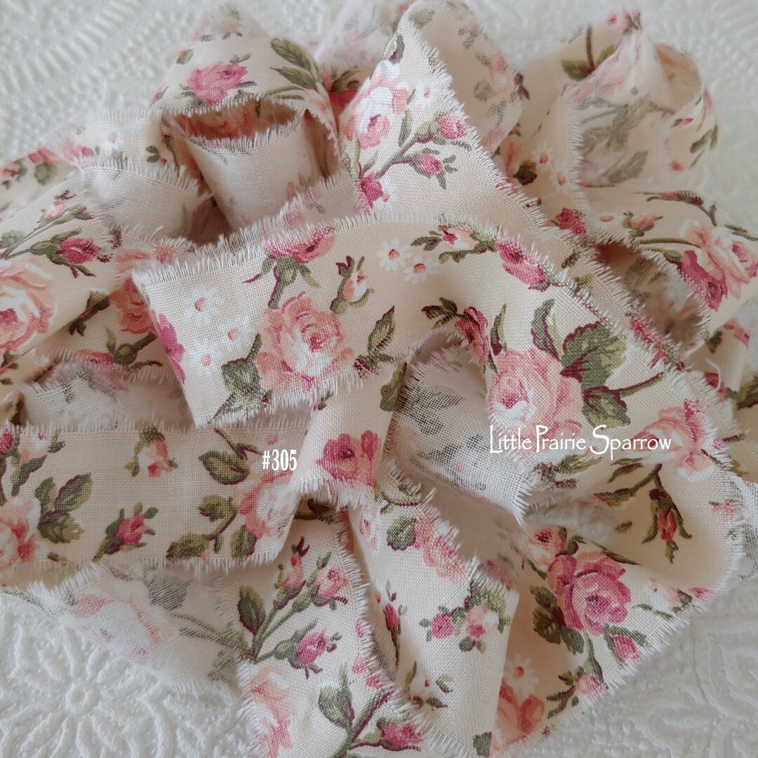 Hand Torn Ribbon Pink Rose Floral Print Frayed Fabric Ribbon - Etsy