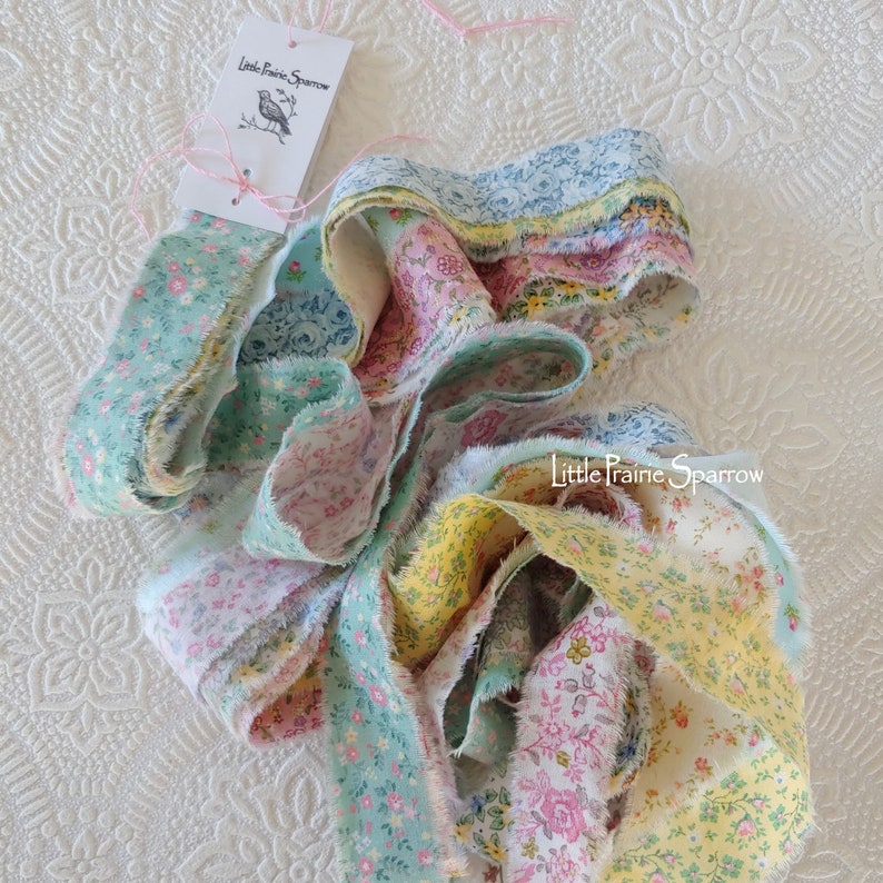Hand Torn Calico Floral Frayed Fabric Ribbon Bundle Set of 12 - Etsy