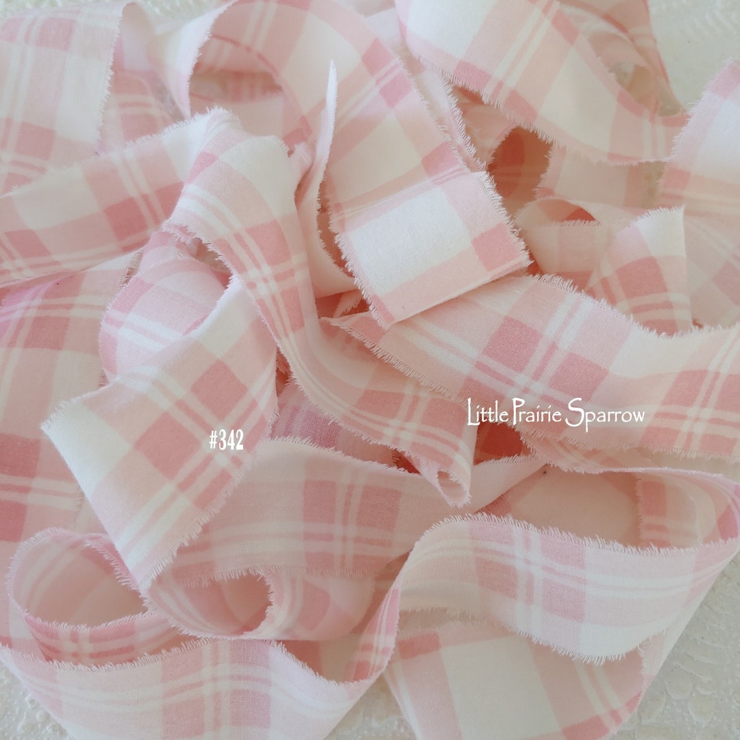 Hand Torn Ribbon Pink Plaid Frayed Fabric Ribbon for Journal, Party ...