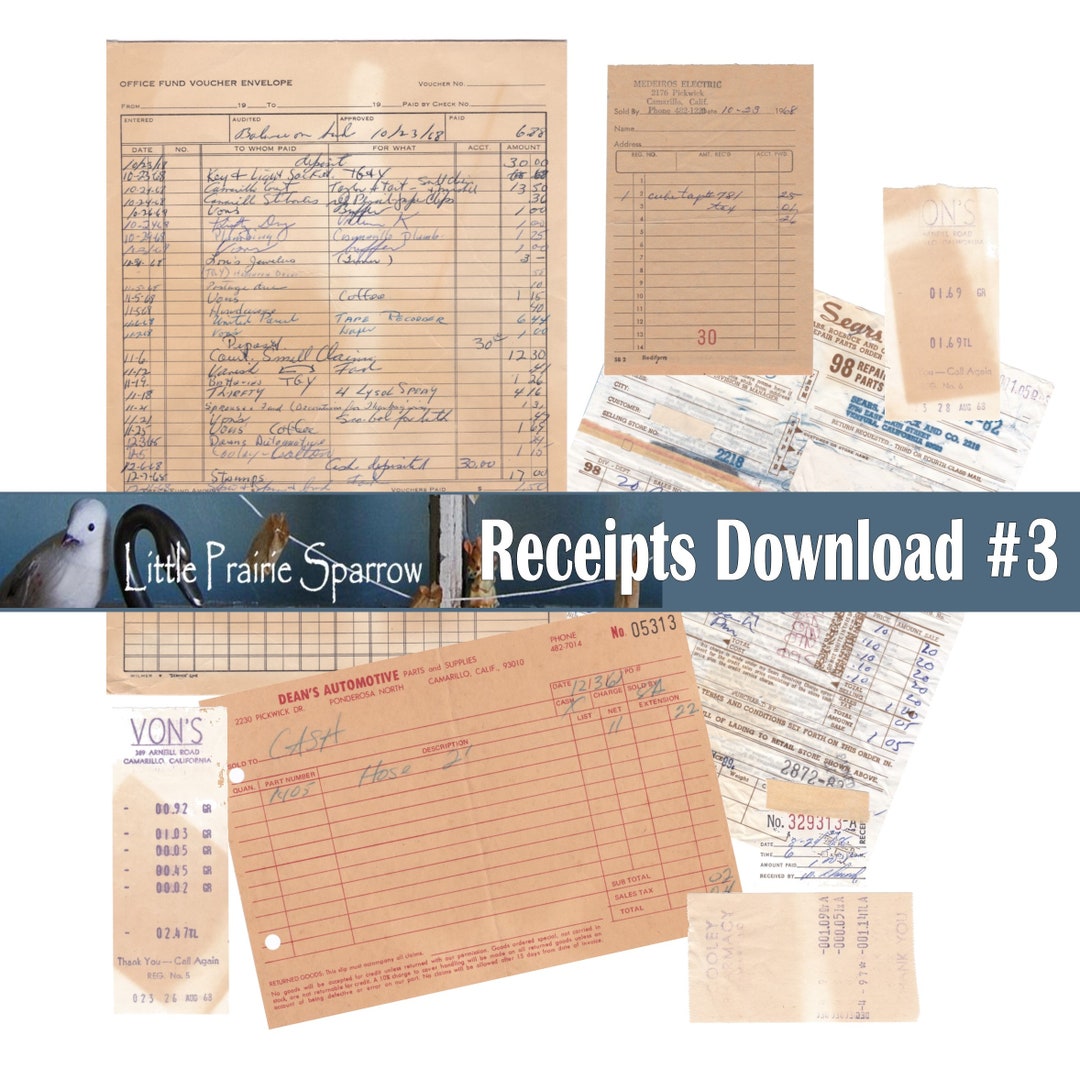 Vintage Receipts Digital Download, Printable Ephemera Collage Sheets ...