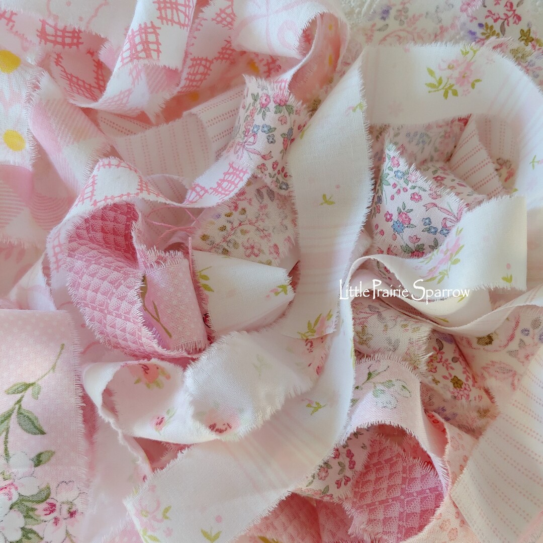 Hand Torn Pink Floral Frayed Fabric Ribbon Bundle Set of 12 - Etsy