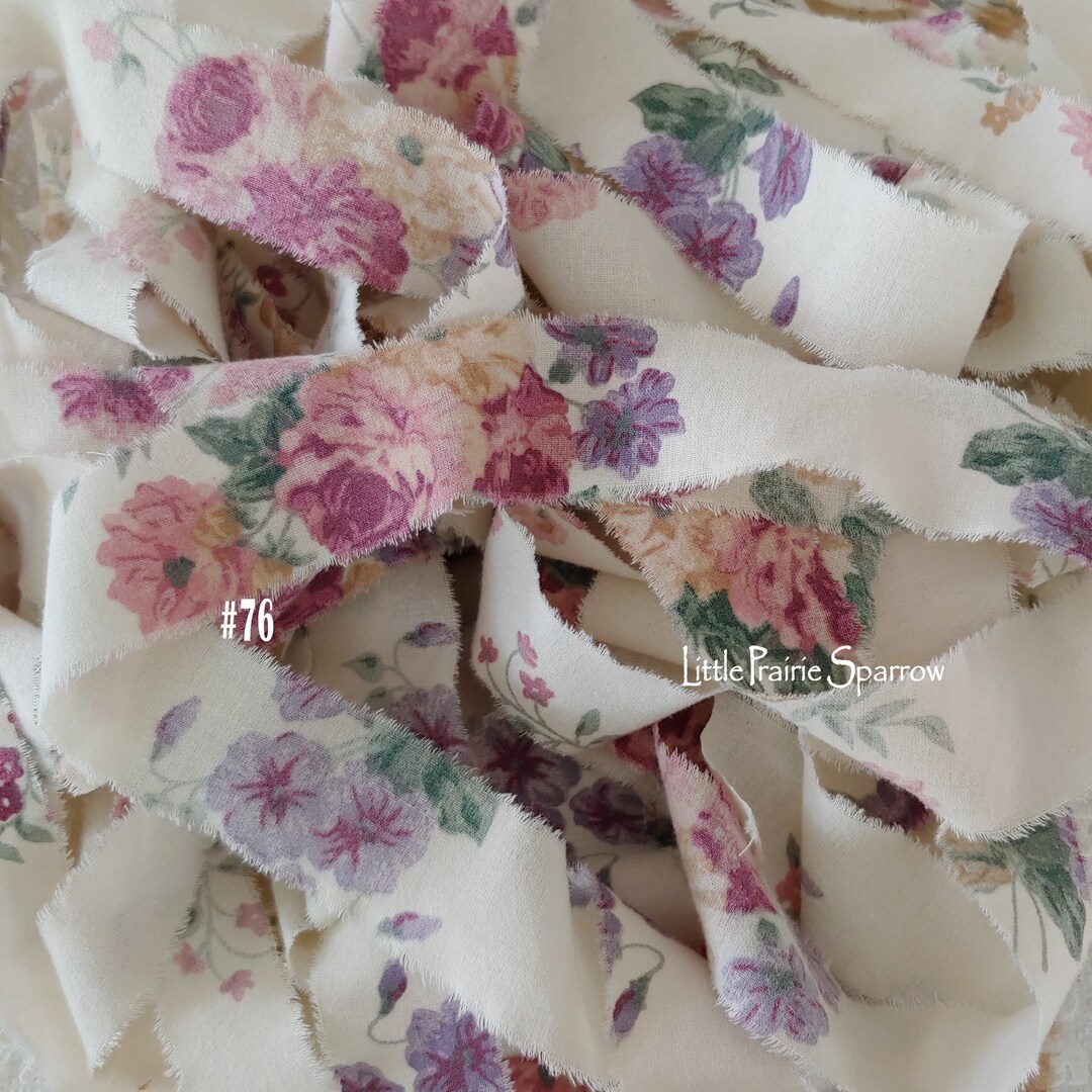 Hand Torn Rose Print Fabric Ribbon for Party Gift Bows, Jewelry Making ...