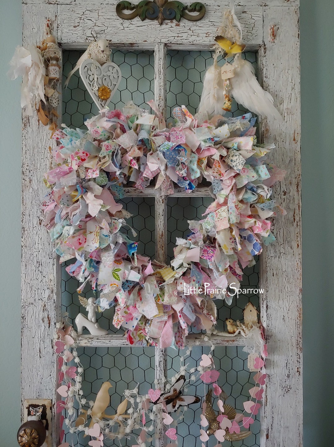 Pink Rag Heart Large Wreath for Wedding Prop, Valentine & Easter Decor ...