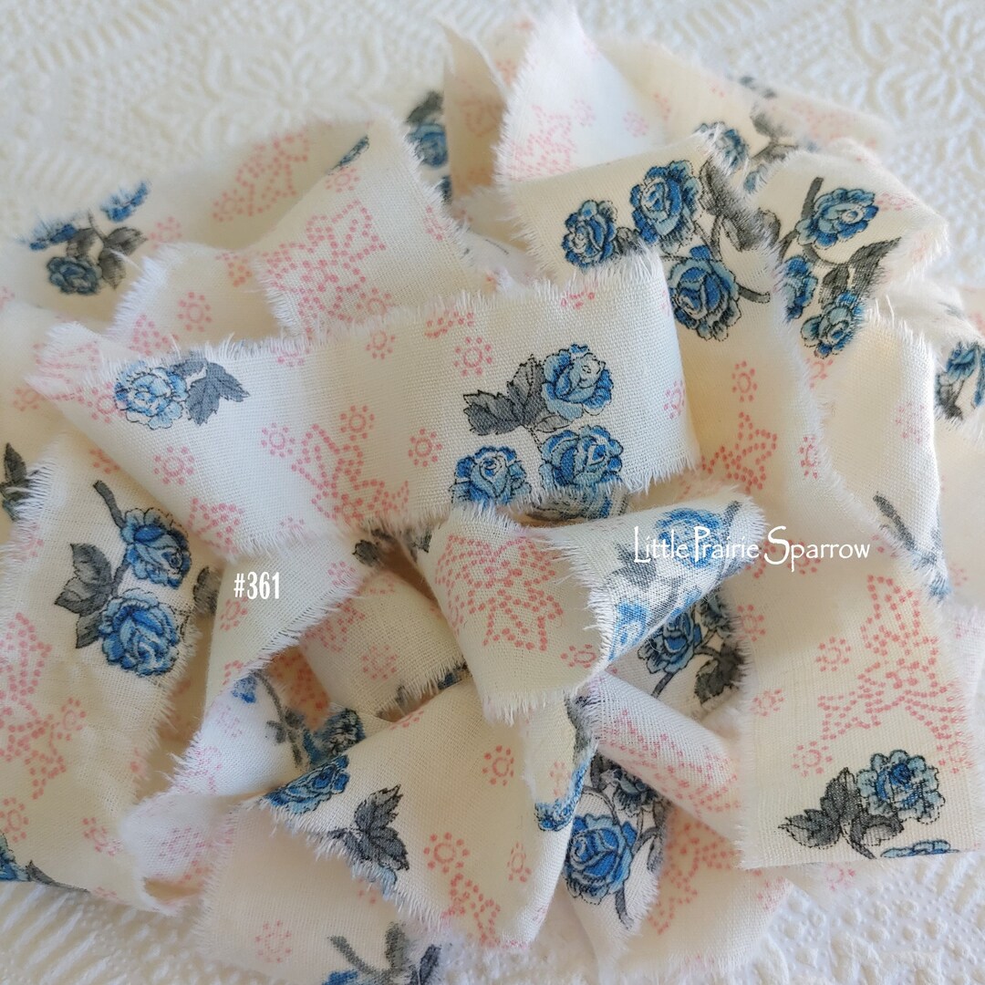 Hand Torn Blue Rose Frayed Fabric Ribbon for Journal, Gift Bows, Shabby ...