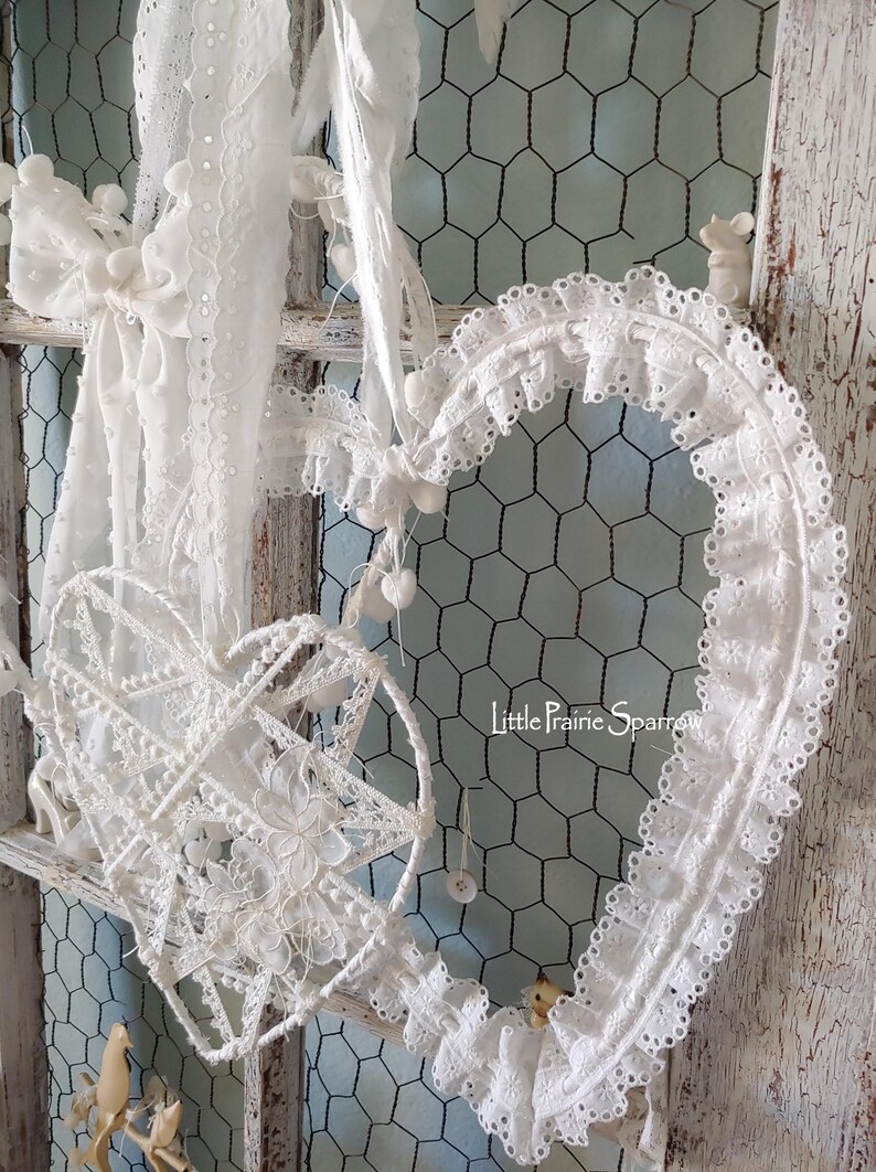 White Lace Heart Set for Shabby Chic Decor, Wedding Backdrop, Brides ...