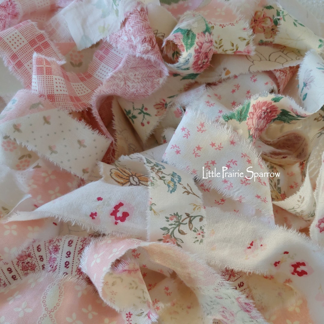 Hand Torn Pink Floral Frayed Fabric Ribbon Bundle Set of 12 for Journal ...