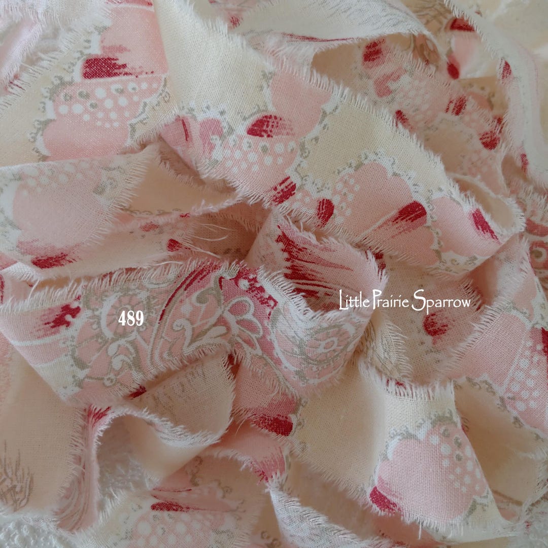 Hand Torn Ribbon Pink Paisley Frayed Fabric Ribbon for Party Bows ...