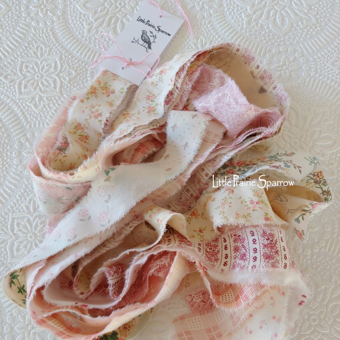 Hand Torn Pink Floral Frayed Fabric Ribbon Bundle Set of 12 - Etsy