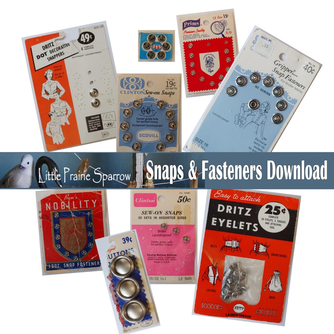 Vintage Snaps & Fasteners Digital Download, Printable Sewing Notion ...