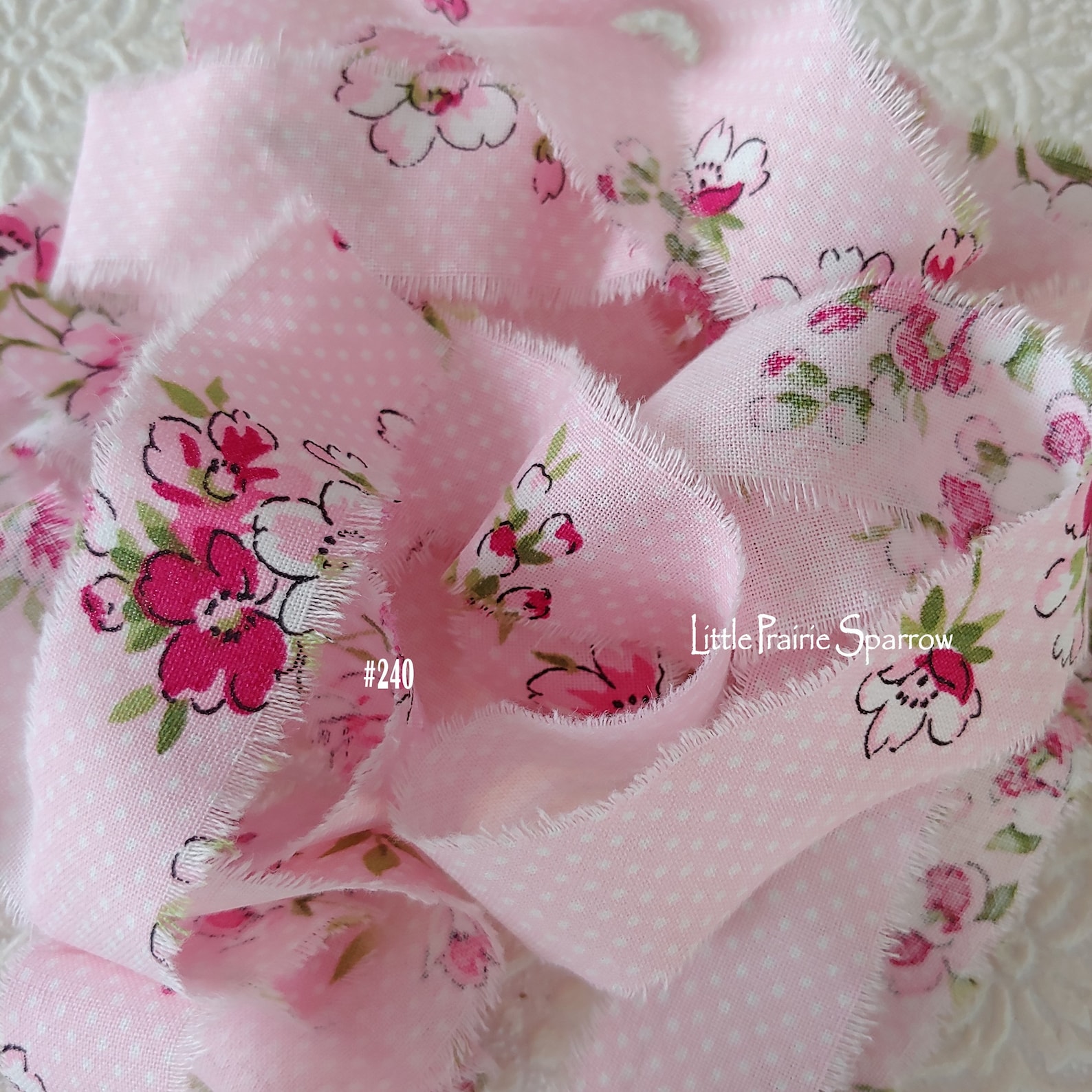 Hand Torn Pink Dotted Floral Frayed Fabric Ribbon for Journal | Etsy