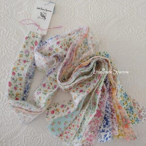 Hand Torn Calico Floral Frayed Fabric Ribbon Bundle Set of 12 for ...