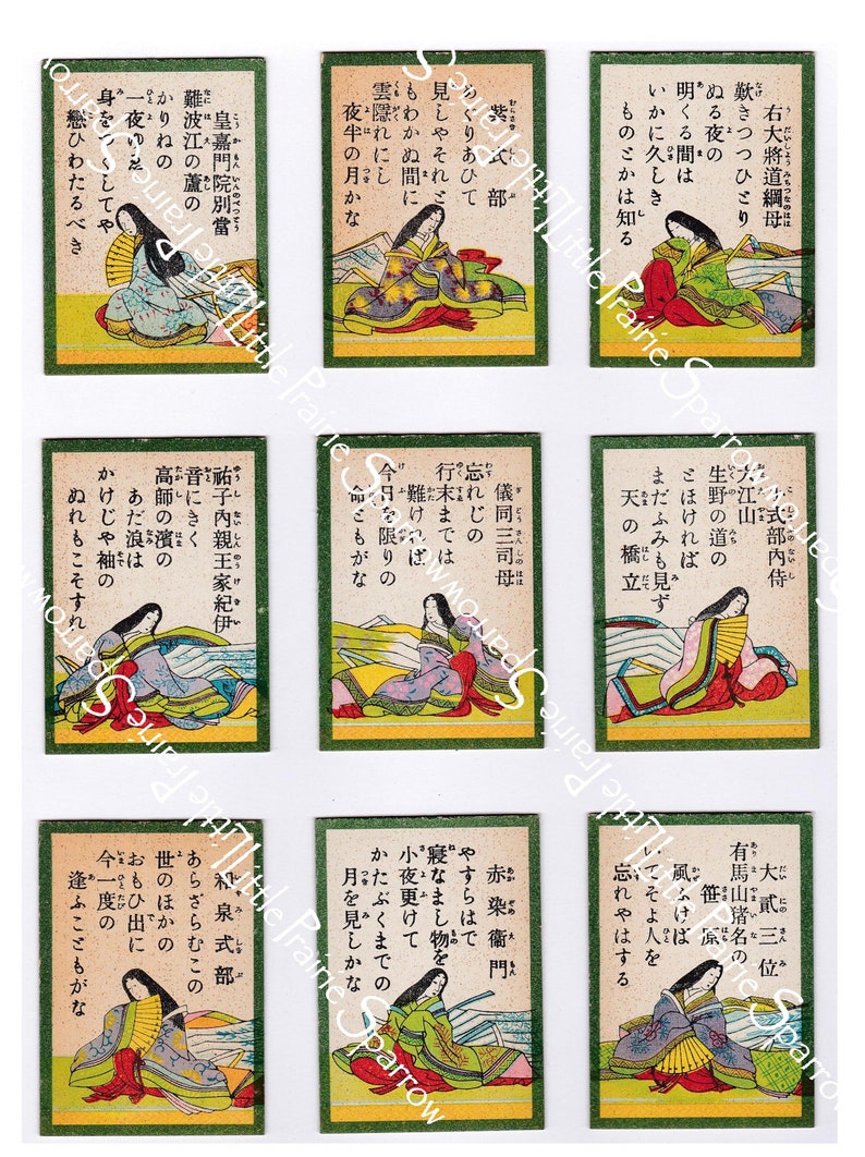 Vintage Karuta Game Cards Digital Printable Collage Sheet | Etsy