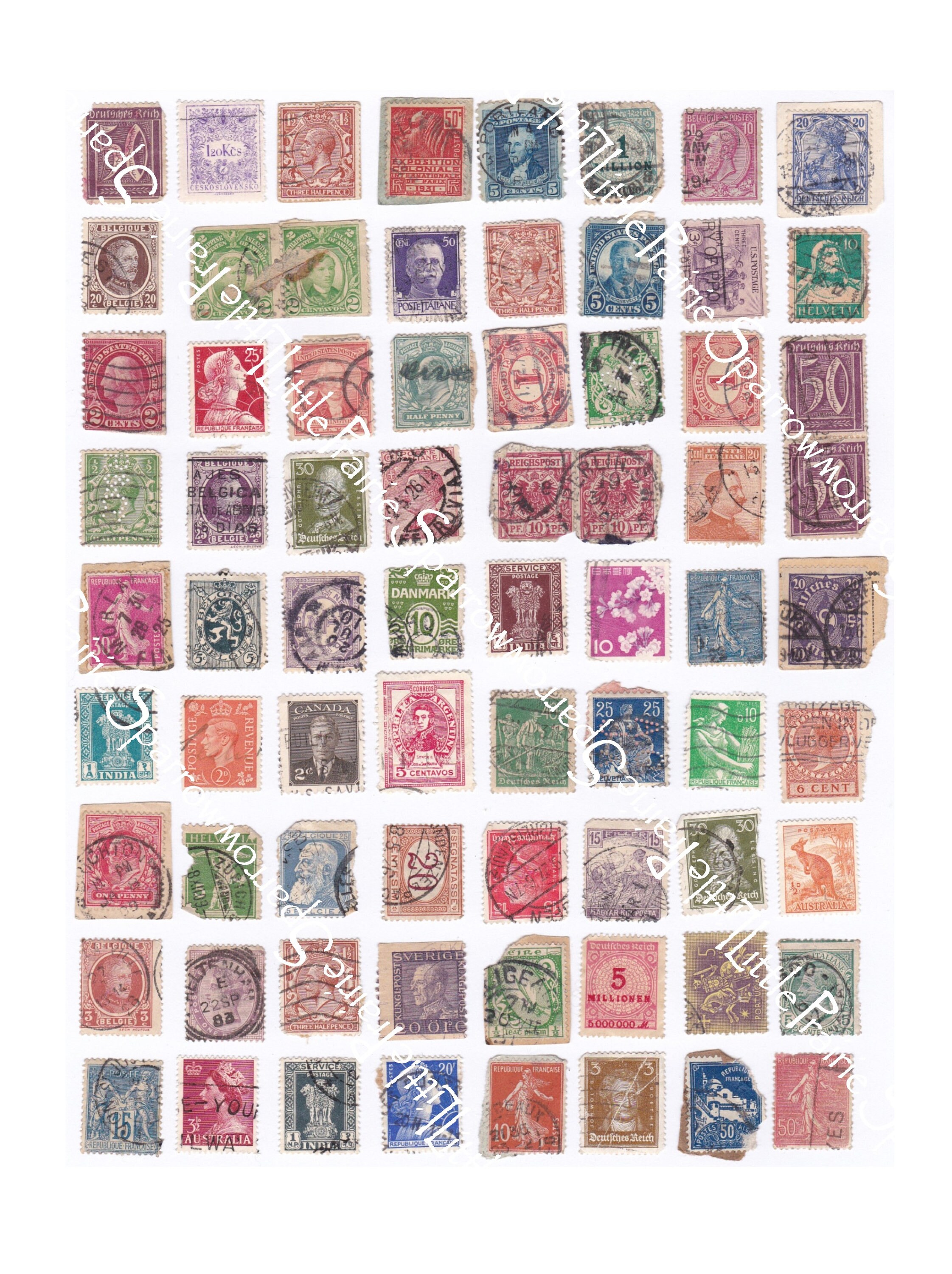 Vintage Postal Stamp Ephemera Digital Printable Collage Sheet - Etsy