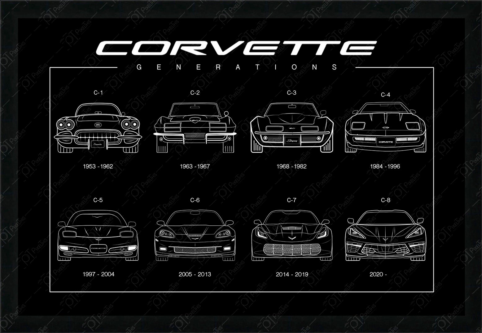 Chevrolet Corvette 8 Generations (C1 C2 C3 C4 C5 C6 C7 C8) Print ...