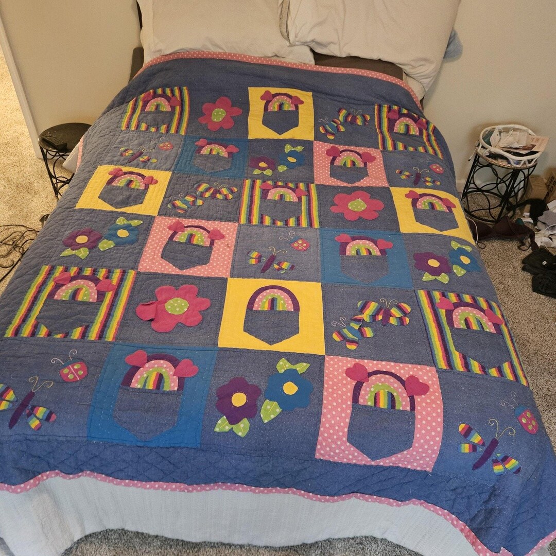 Arizona Jean Co Quilt Full Queen 86x86 Rainbow Butterfly Applique ...
