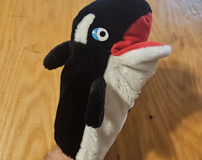 Sea World Orca Killer Whale Plush Hand Puppet Stuffed Toy Shamu Black ...