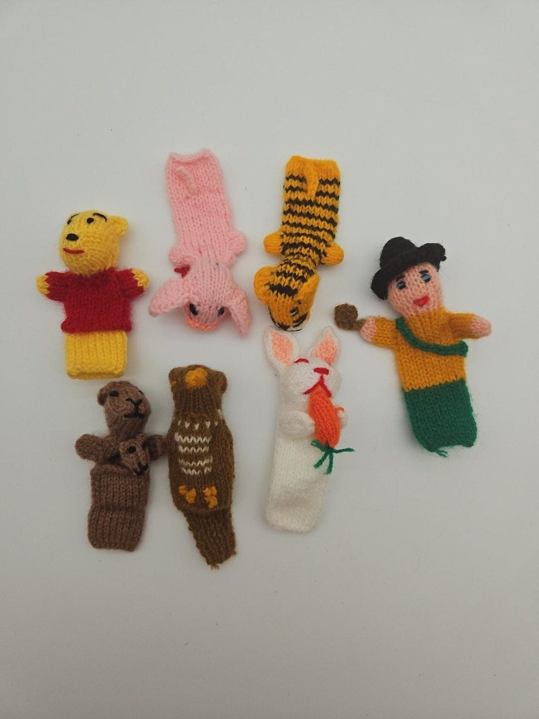Winnie Pooh Finger Puppets Lot 7 Handmade Knit Roo Piglet Rabbit ...