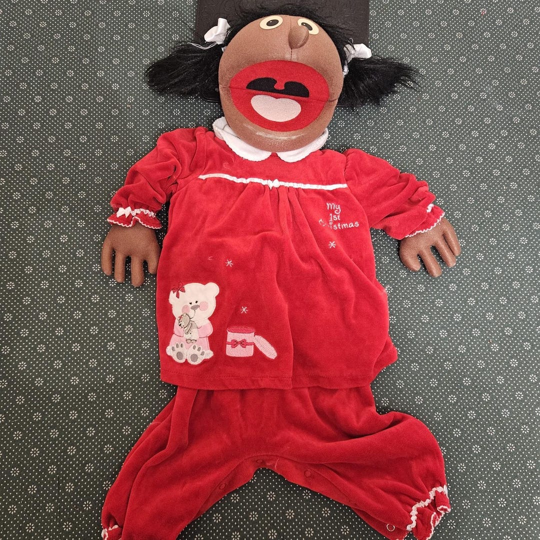 VTG Puppet Productions GIRL Brown Skin Hair CHRISTMAS Hand Puppet 70s ...