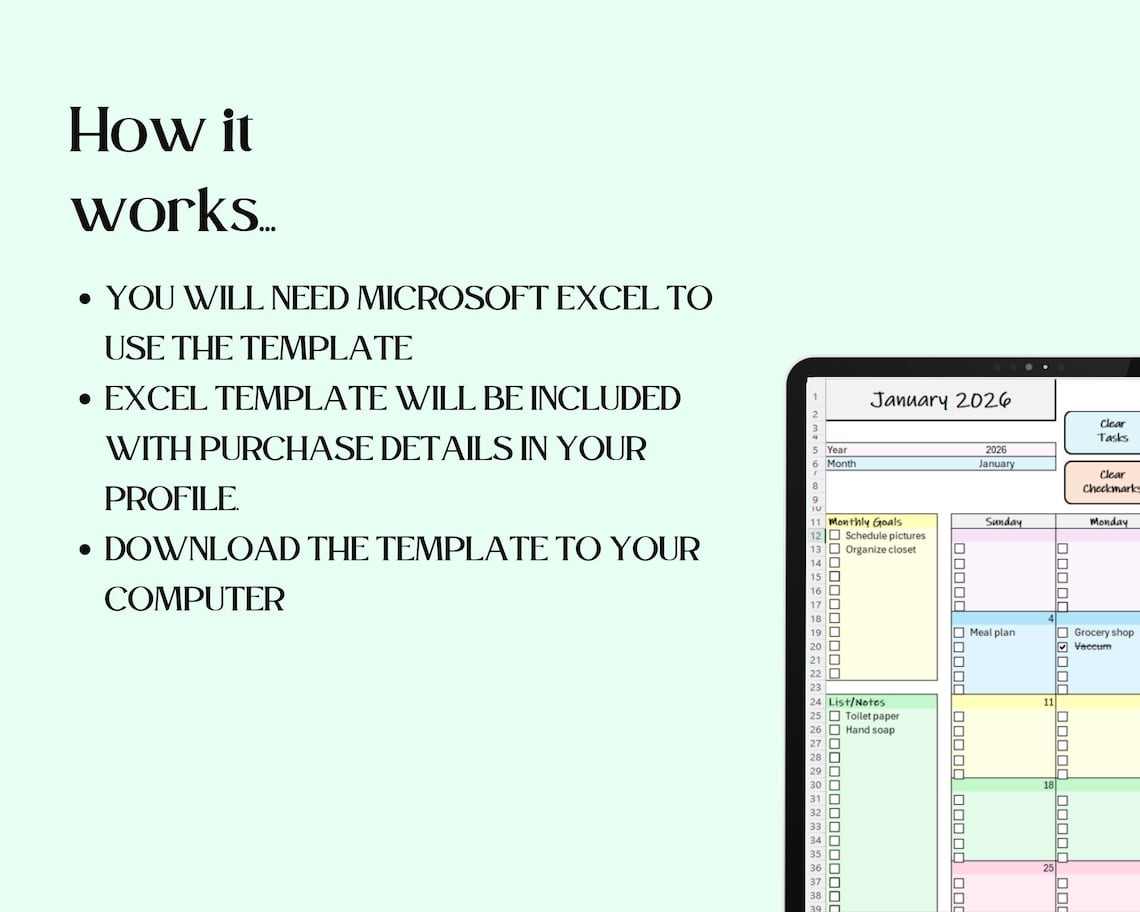 Excel Monthly Planner Template - Etsy