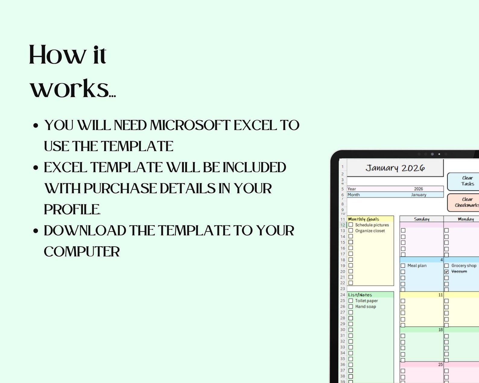 Excel Monthly Planner Template - Etsy