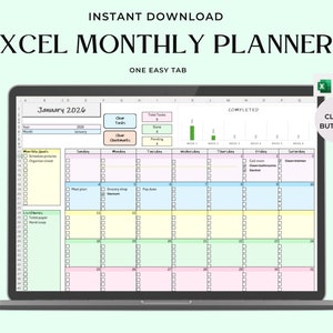 Excel Monthly Planner Template - Etsy