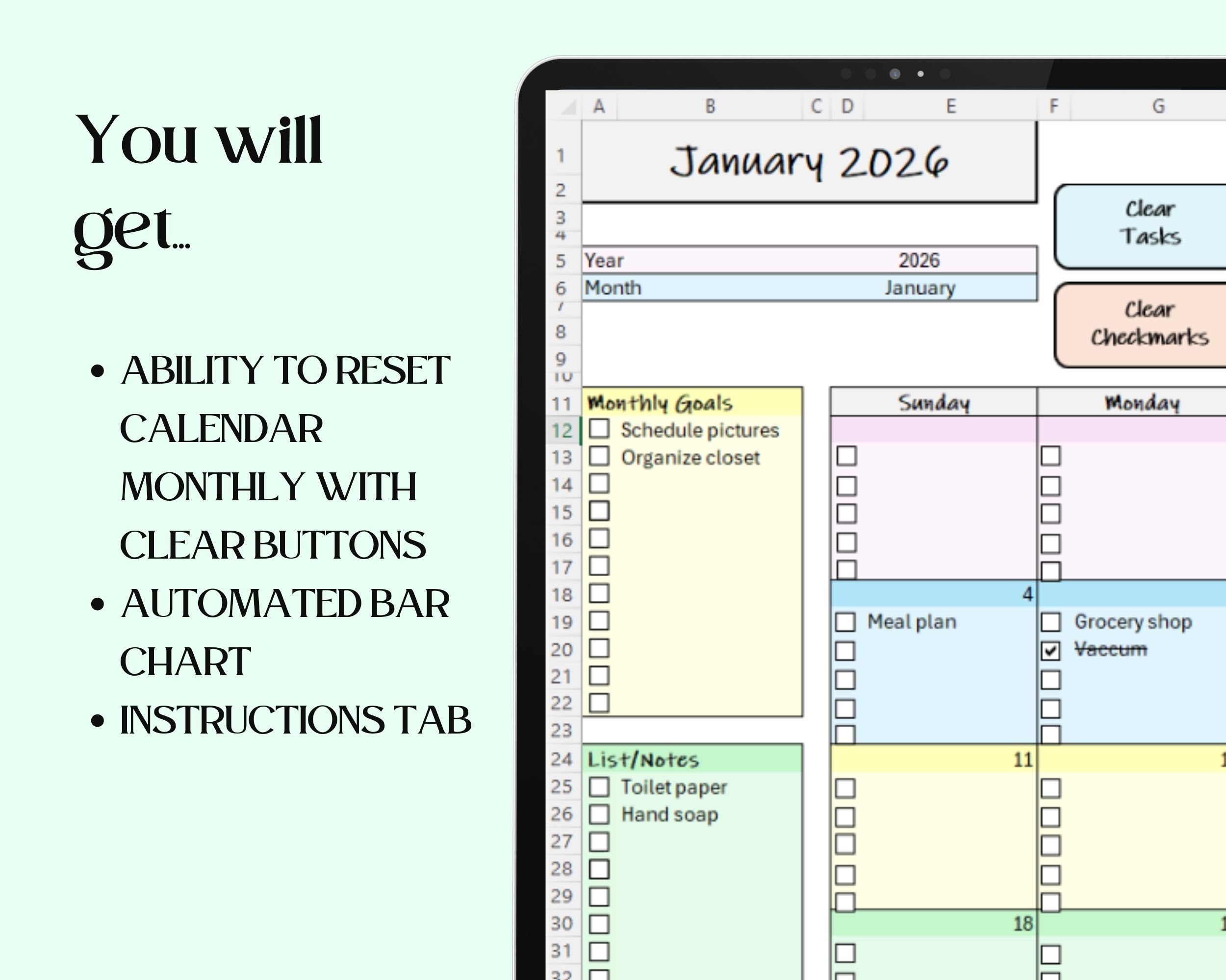 Excel Monthly Planner Template - Etsy