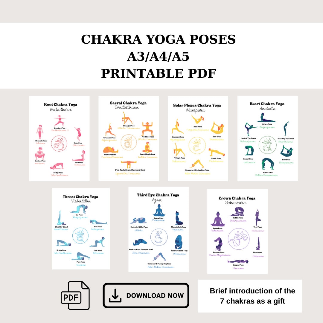 Chakra Yoga Poses Cheat Sheets, Digital Download PDF, Chakra Yoga Poses ...