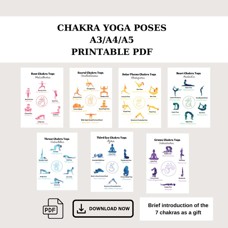 Chakra Yoga Poses Cheat Sheets, Digital Download PDF, Chakra Yoga Poses ...