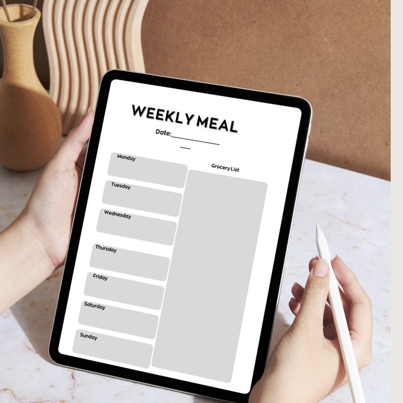 Printable Meal Planner, Weekly Food Log and Grocery List, Meal Tracking ...