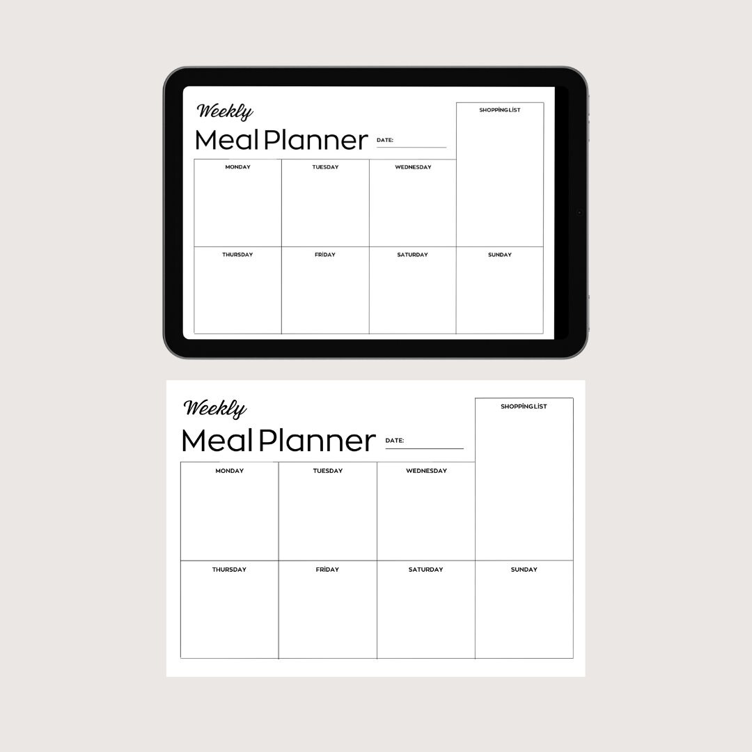 Printable Meal Planner, Horizontal Weekly Food Log and Grocery List ...