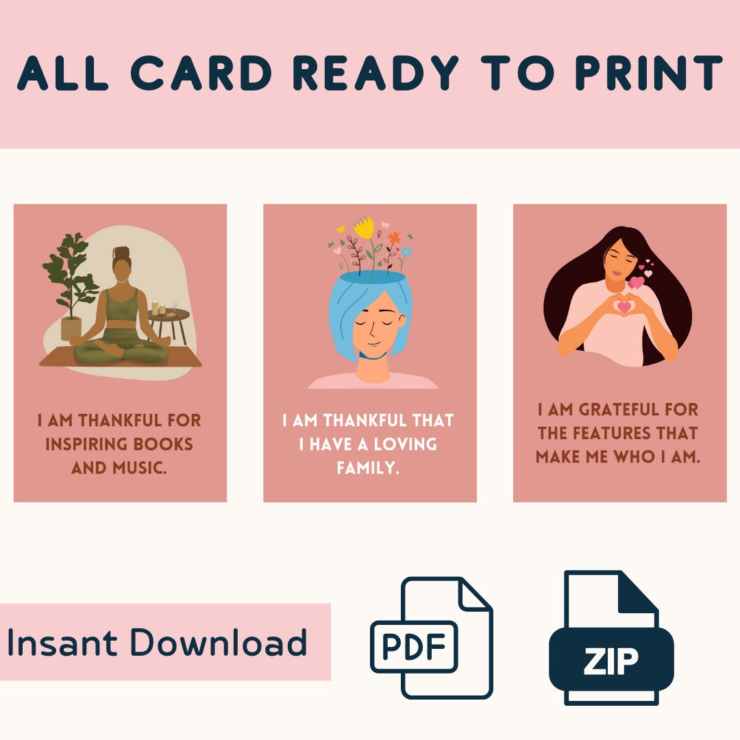 30 Daily Gratitude Affirmation Cards Digital Download, Positive ...