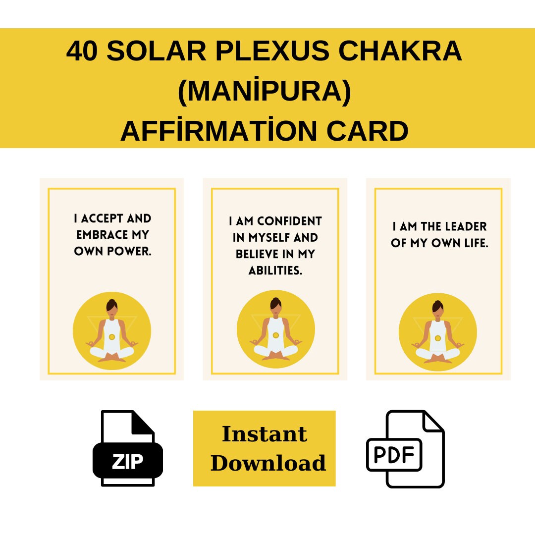 Solar Plexus Chakra Affirmation Cards, Affirmation Cards Digital Download, Printable Chakra ...