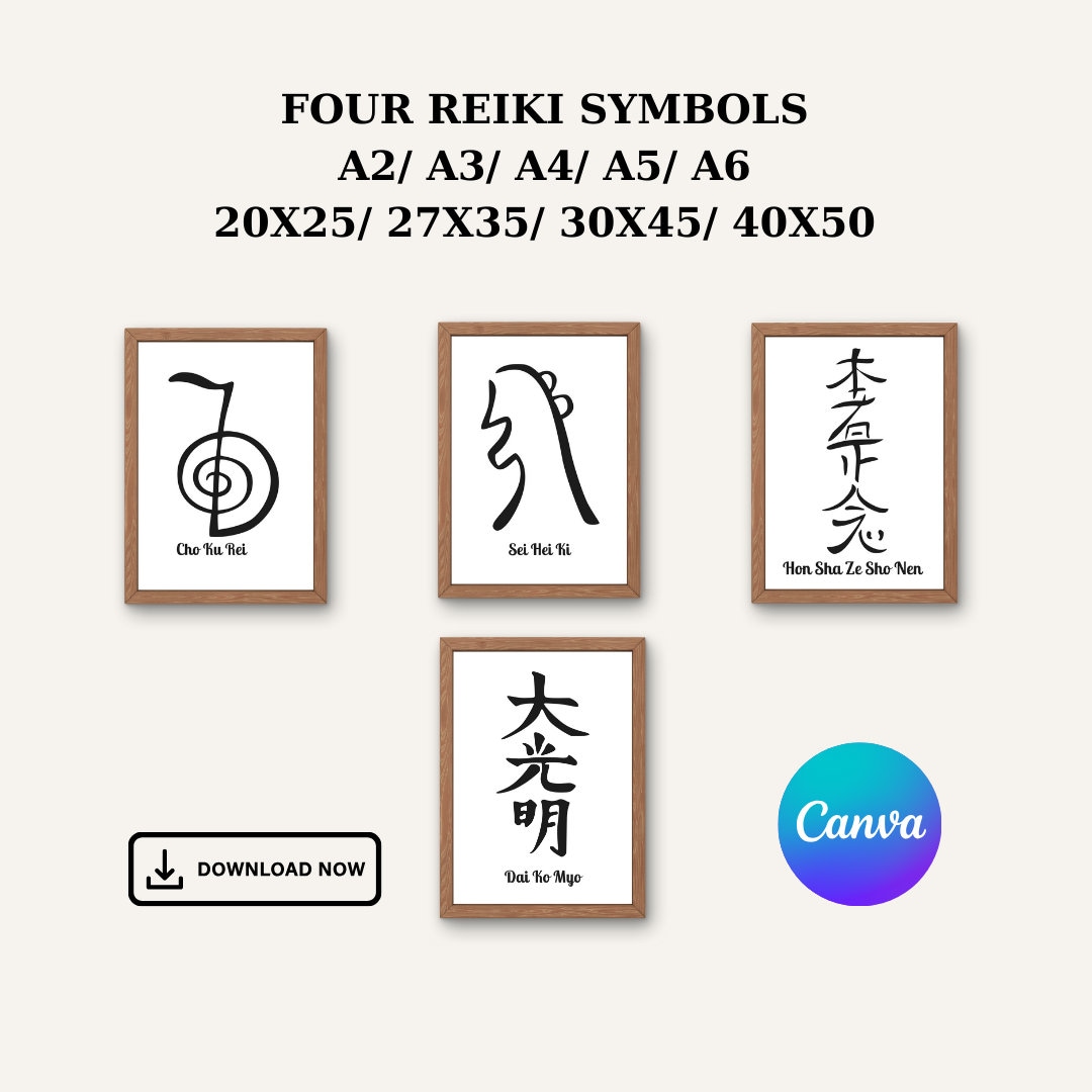 Reiki Symbols Set of 4 Prints, Reiki Symbols Wall Art, Printable Reiki ...