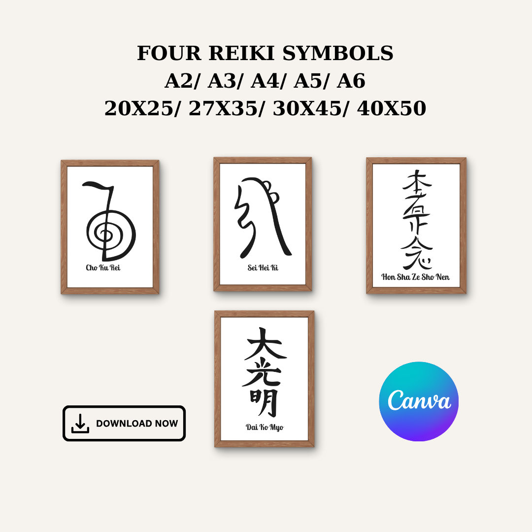 Reiki Symbols Set of 4 Prints, Reiki Symbols Wall Art, Printable Reiki ...