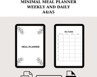 Printable Meal Planner, Horizontal Weekly Food Log and Grocery List ...