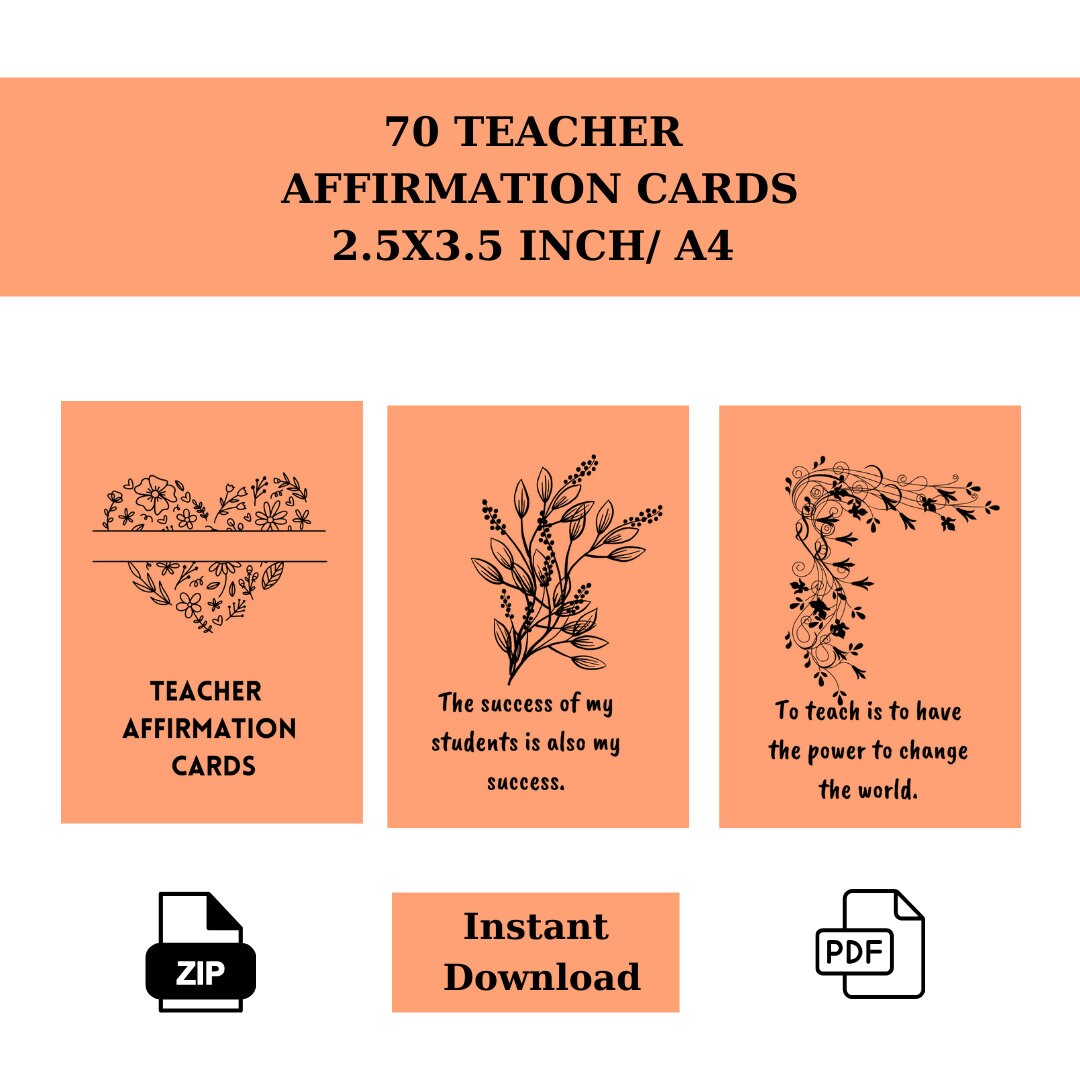70 Teacher Affirmation Cards, Instant D,ownload, Teacher Appreciation ...