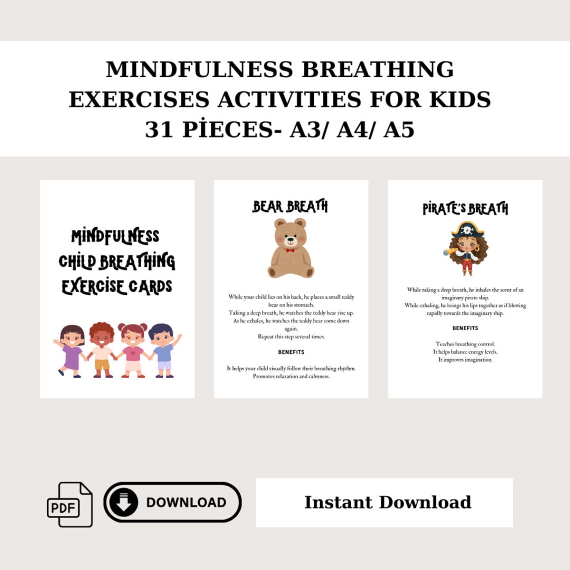 Breathing Activity for Kids, Mindful Breathing Printable Activity Kit ...