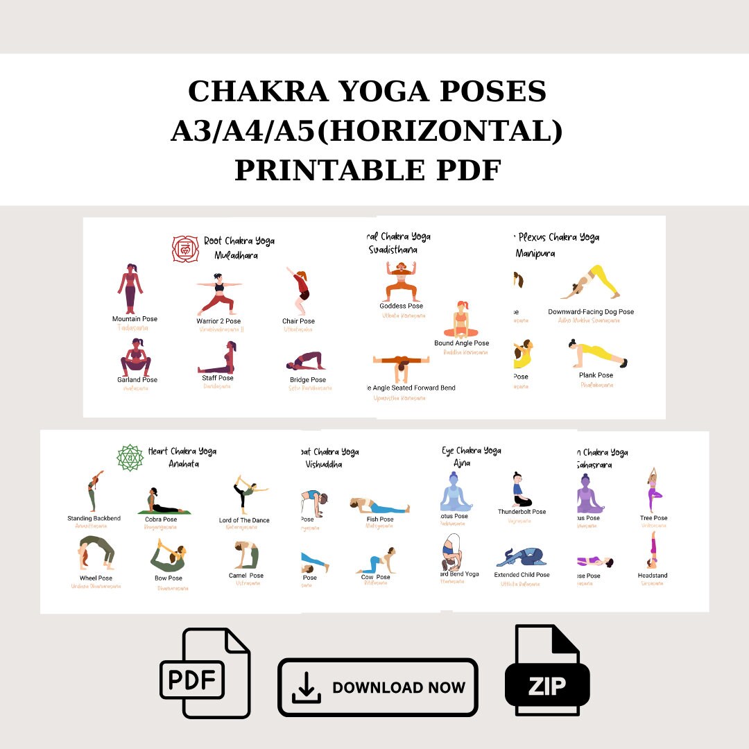 Chakra Yoga Poses Cheat Sheets, Digital Download PDF, Chakra Yoga Poses ...