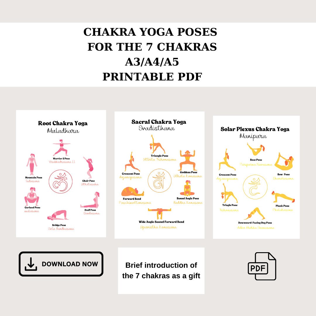 Chakra Yoga Poses Cheat Sheets, Digital Download PDF, Chakra Yoga Poses ...