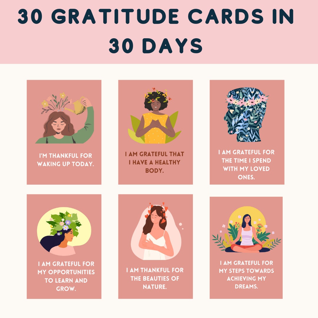 30 Daily Gratitude Affirmation Cards Digital Download, Positive ...