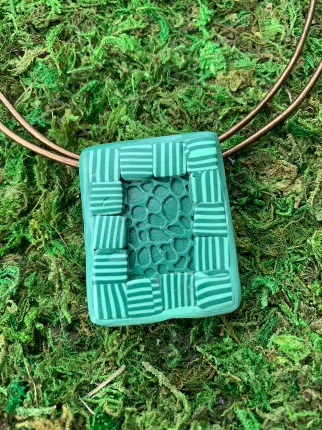 Framed Sage Green Polymer Clay Pendant on Leather Necklace With ...