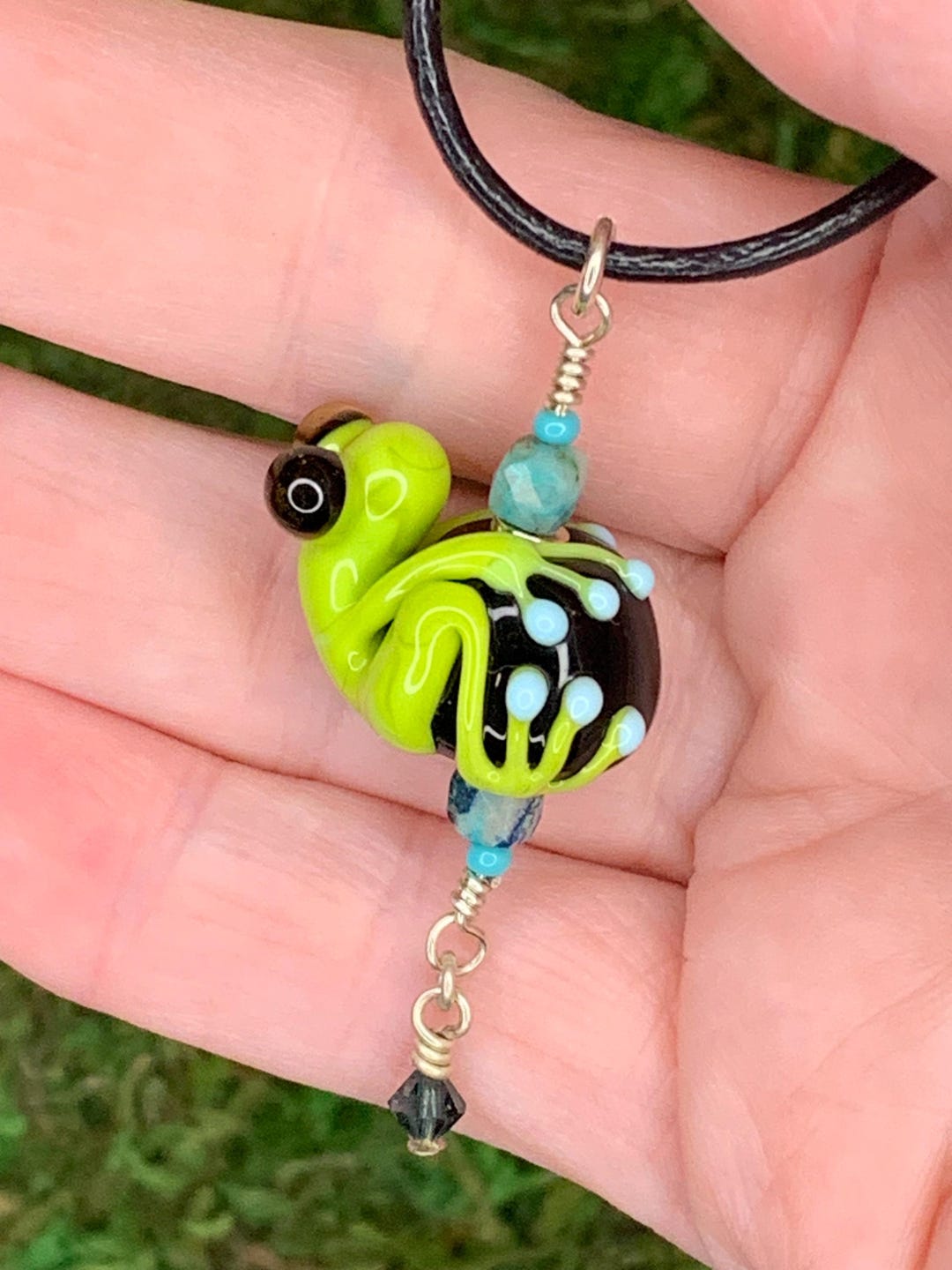 Oliver the Playful Frog Pendant Handmade Lampwork Glass, Sterling ...